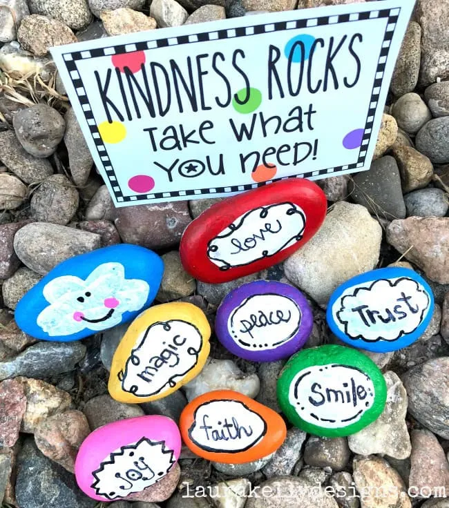 Painted Kindness Rocks Ideas Craft with Free Printable - Laura Kelly's ...