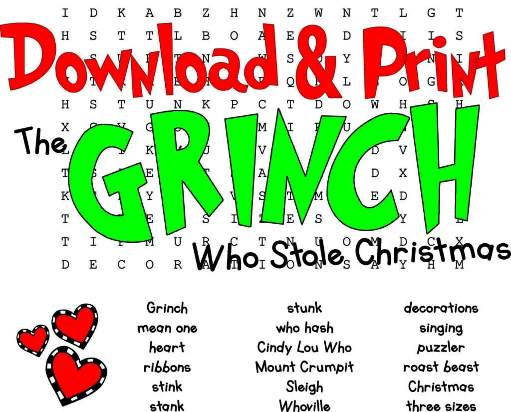 Grinch Word Search Puzzle Free Printable - Laura Kelly's Inklings