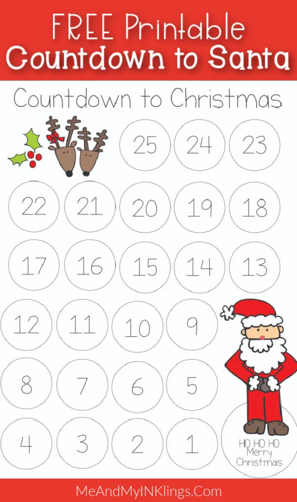 Santa Countdown to Christmas Free Printable - Laura Kelly's Inklings