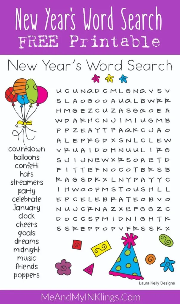 New Year's Eve Word Search Printable and Resolutions Too - Laura Kelly ...