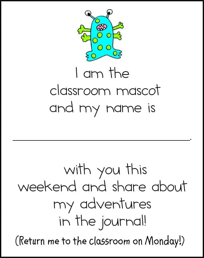 Classroom Mascot with a Journal Pocket - Laura Kelly's Inklings