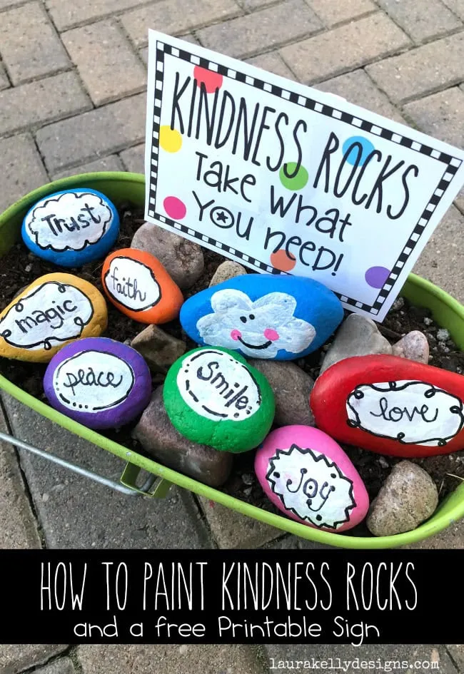 Painted Kindness Rocks Ideas Craft with Free Printable - Laura Kelly's ...