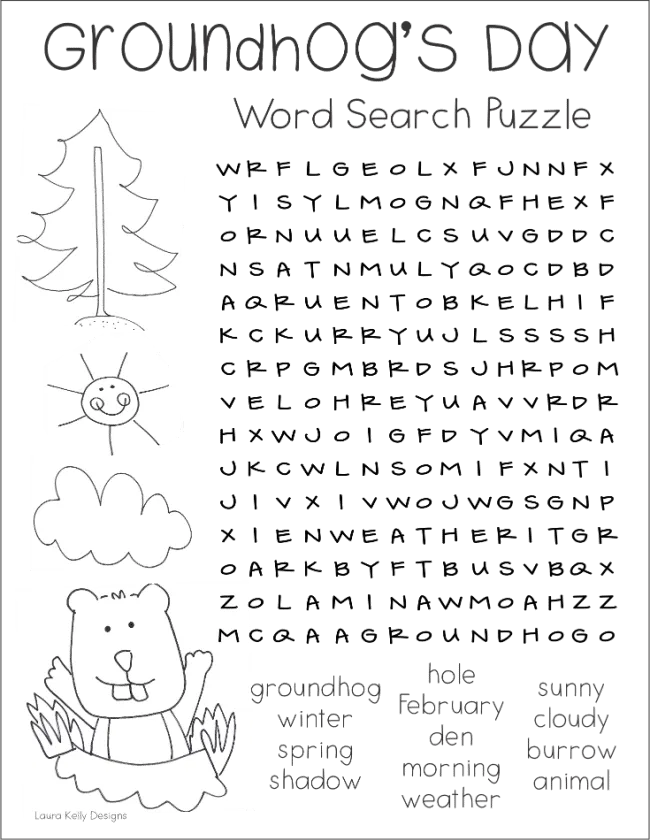 Groundhog Day Word Search Puzzle Free Printable - Laura Kelly's Inklings