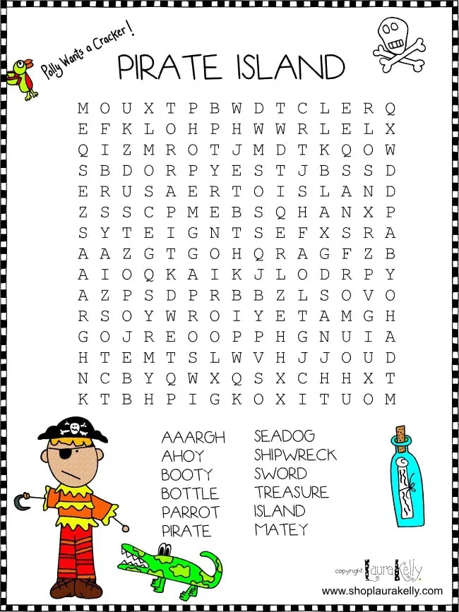 FREE Pirate Printables Word Search, Activities and Party Tags - Laura ...