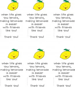 Lemonade Gift Tag Printable for Friends and Goody Bags
