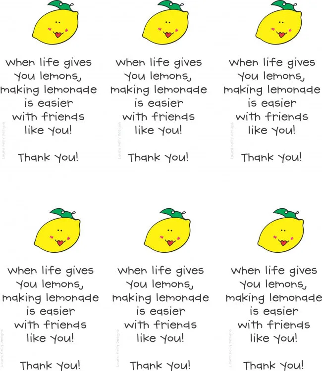 Lemonade Gift Tag Printable for Friends and Goody Bags