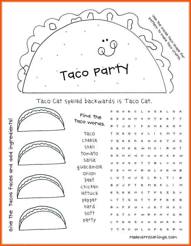 Family Taco Printable Party Free Ideas - Laura Kelly's Inklings