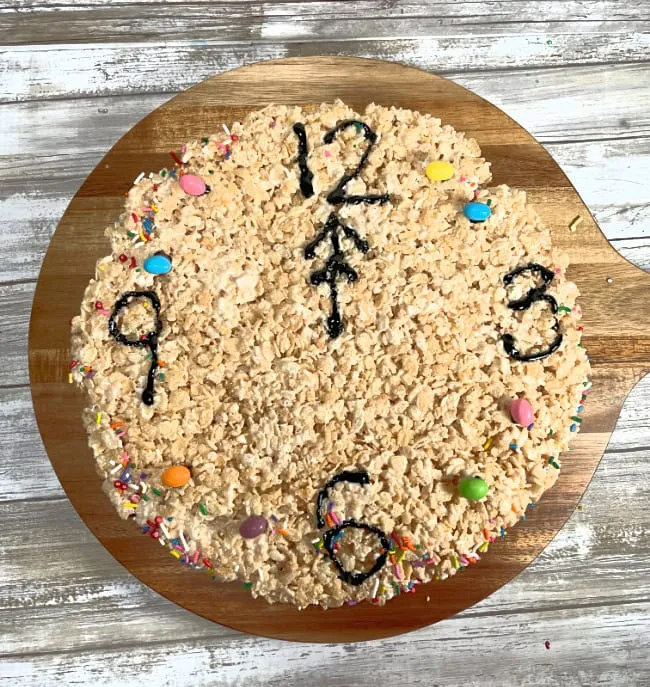 Rice Krispy Clock for New Year Dessert Ideas - Laura Kelly's Inklings