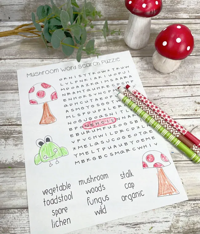 Mushroom Word Search and Printable Activities - Laura Kelly's Inklings