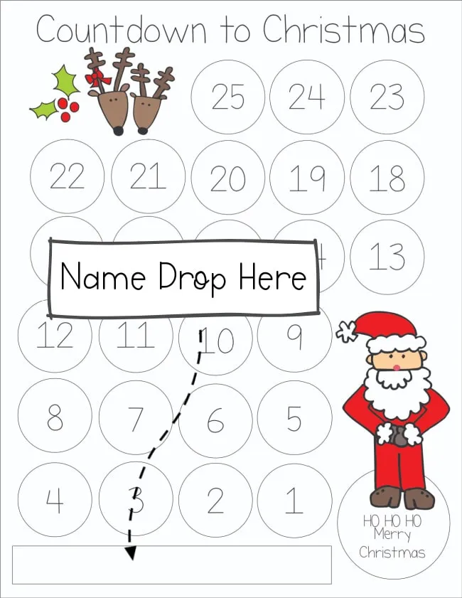Santa Countdown to Christmas Free Printable - Laura Kelly's Inklings