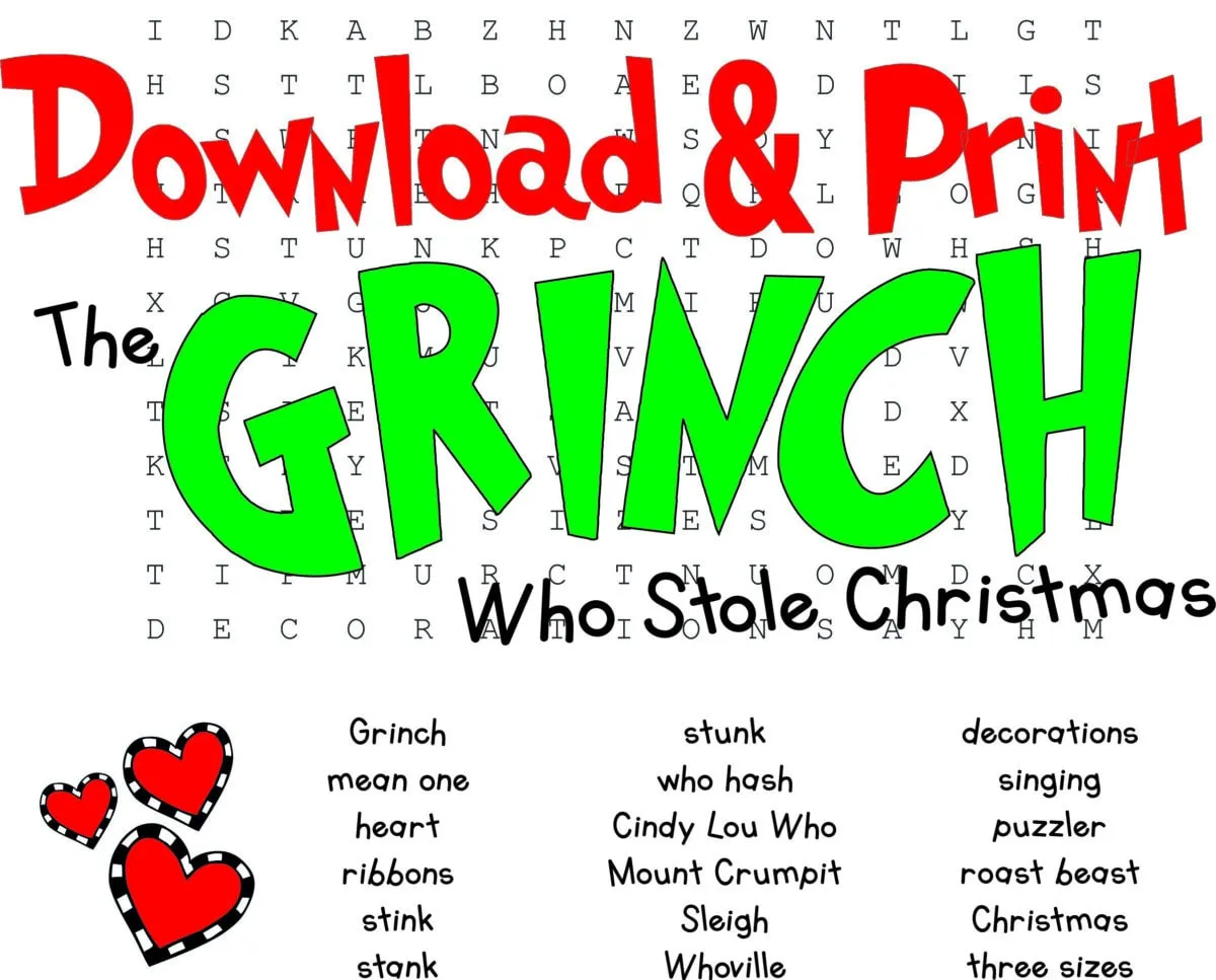 Grinch Word Search Puzzle Free Printable - Laura Kelly's Inklings