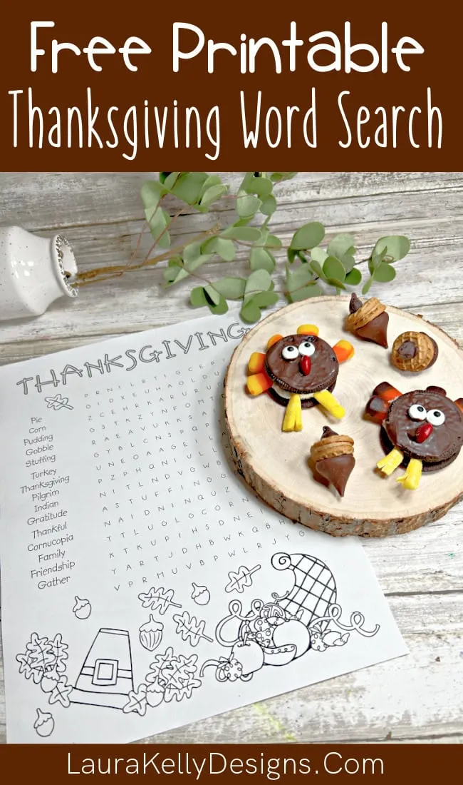 Thanksgiving Word Search Puzzle and Turkey Cookies - Laura Kelly's Inklings