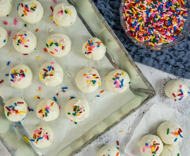 No Bake Cake Ball Cookies with Sprinkles - Laura Kelly's Inklings